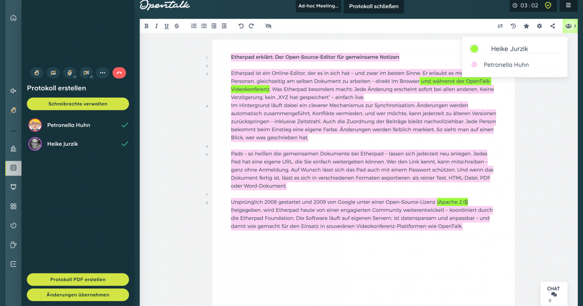 Echtzeit-Kollaboration im Browser: Etherpad in OpenTalk nutzen | OpenTalk